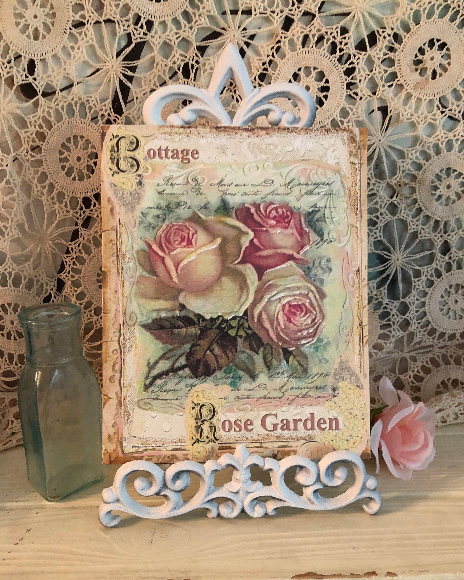 Cottage Rose Garden Sign, Shabby Chic, French Country, Pink Roses ...
