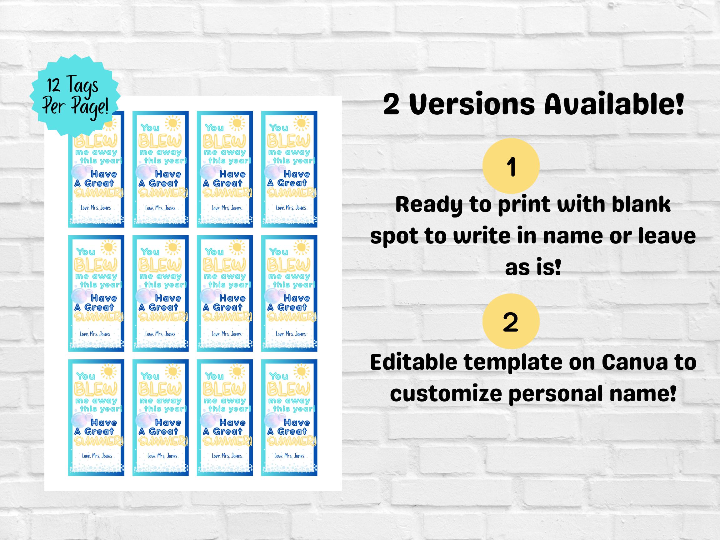 End of Year Student Gift Tags Printable Summer Cards You Blew Me Away ...