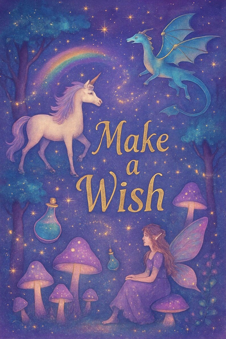 Magical Fantasy Birthday Card | Digital Download | Unicorn & Dragon Art ...