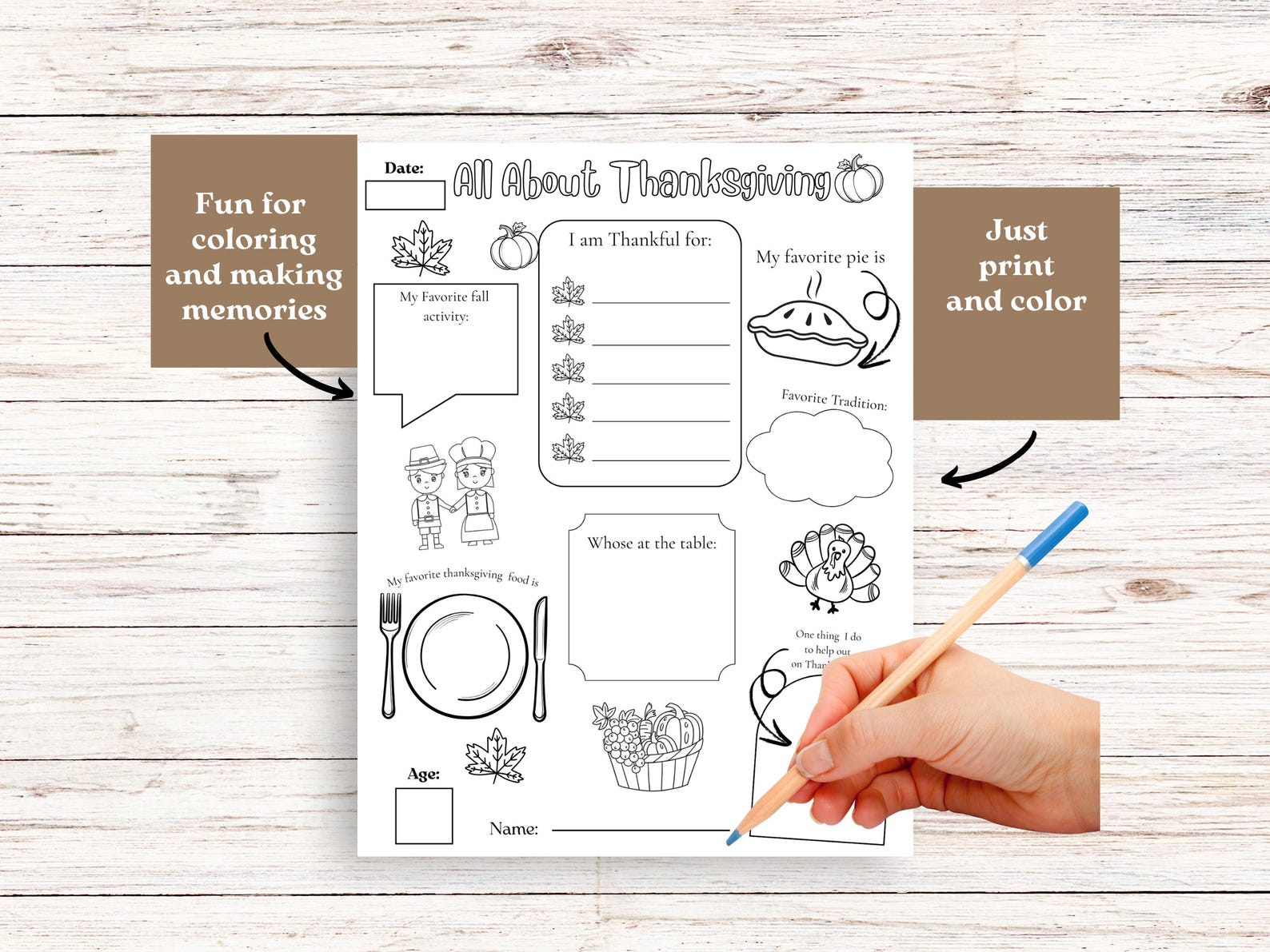 Thanksgiving Printable Coloring Page for Kids Fun Activity Sheet for ...
