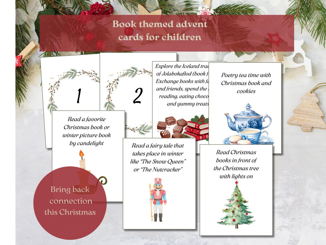 Printable Advent Card Ideas for Kids Book Themed Advent Calendar ...