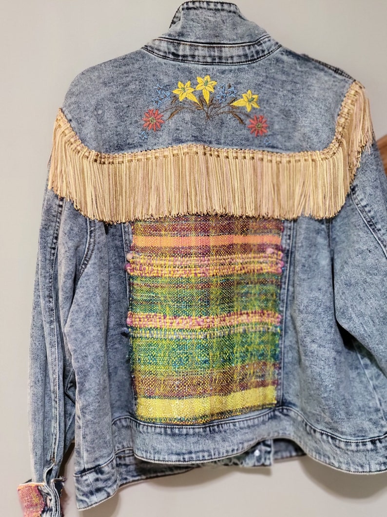 Fringed Denim Jacket Embellished With Embroidery and Handwoven Cloth ...