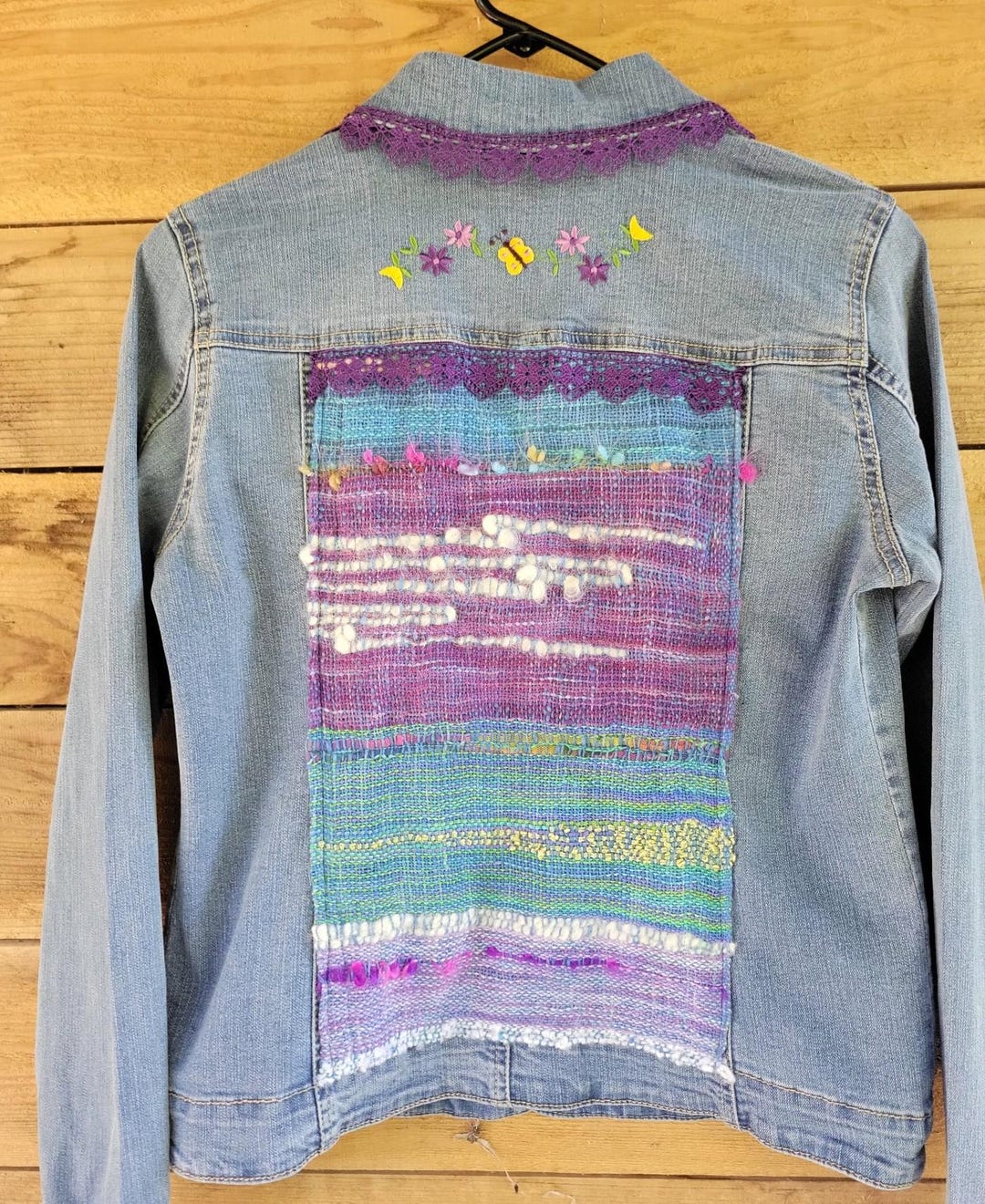 Denim Jean Jacket Embellished With Embroidery, Handwoven Cloth, and ...