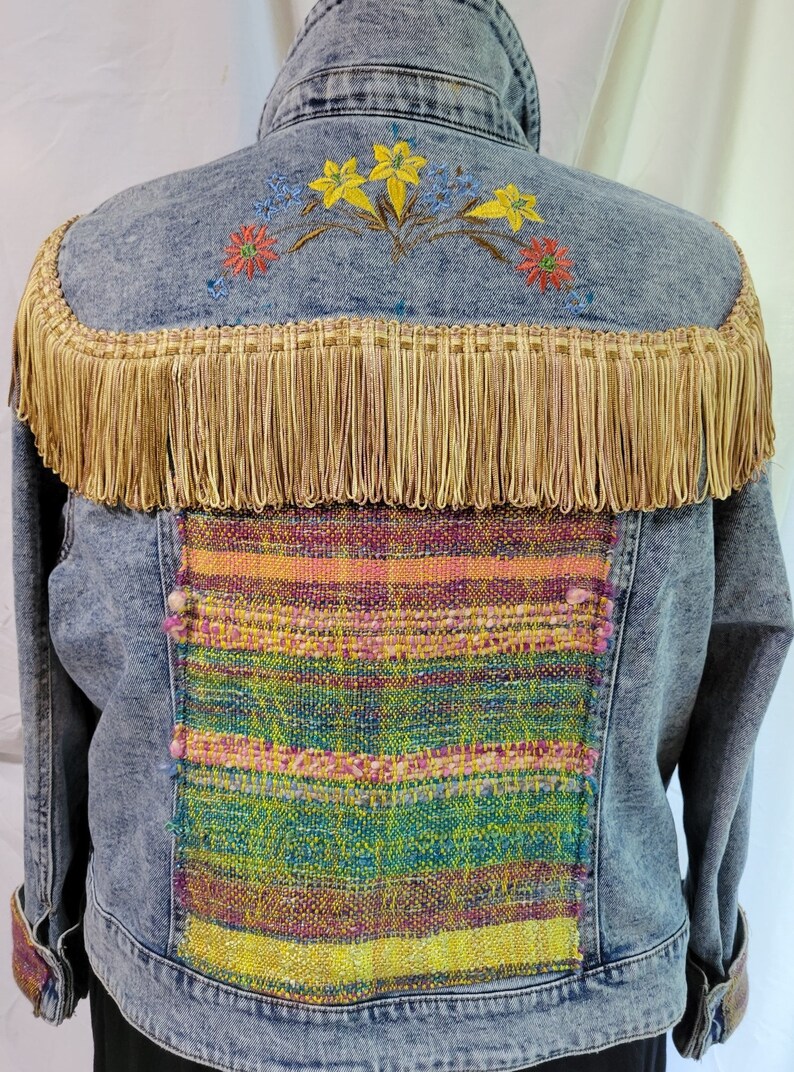 Fringed Denim Jacket Embellished With Embroidery and Handwoven Cloth ...
