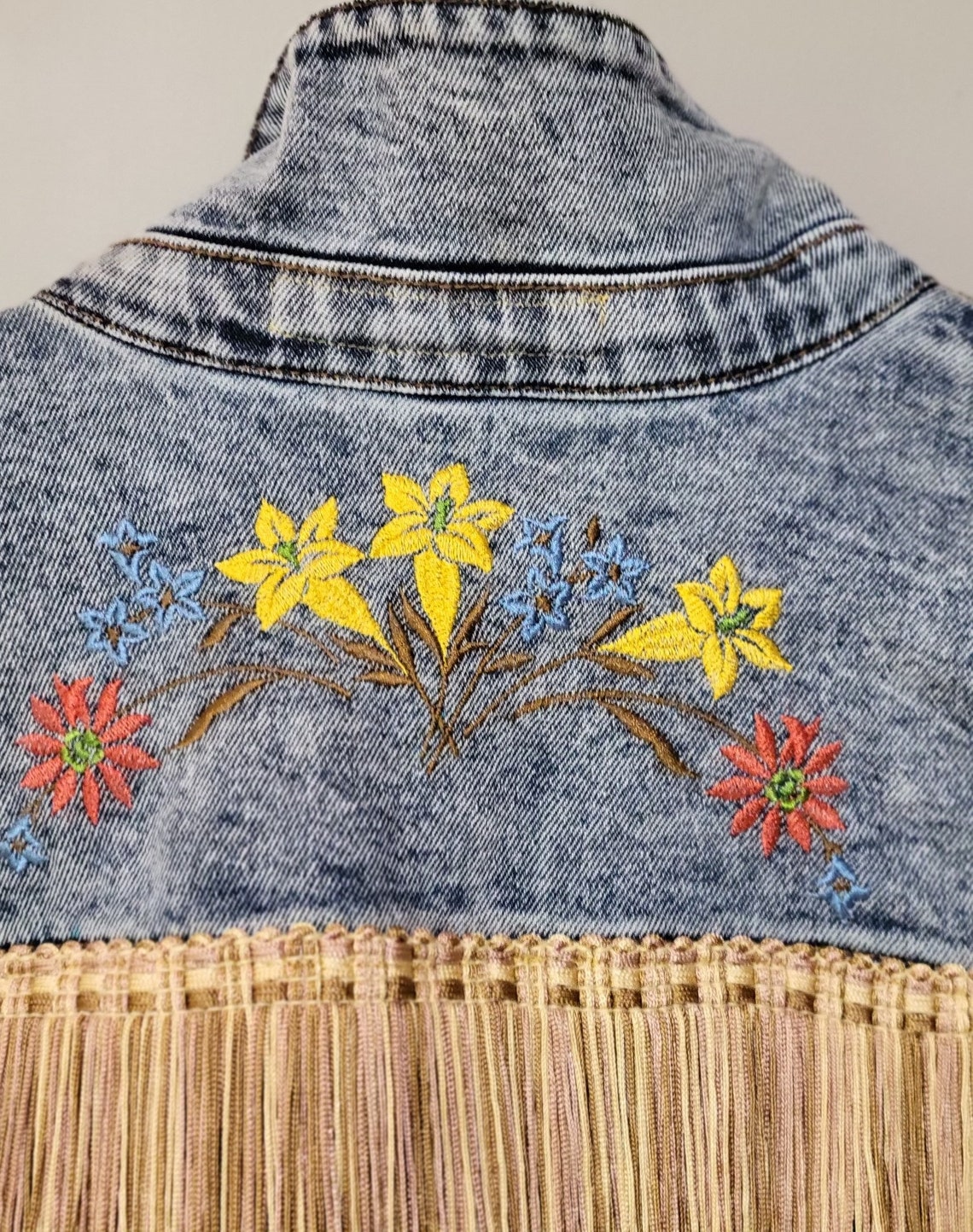 Fringed Denim Jacket Embellished With Embroidery and Handwoven Cloth ...