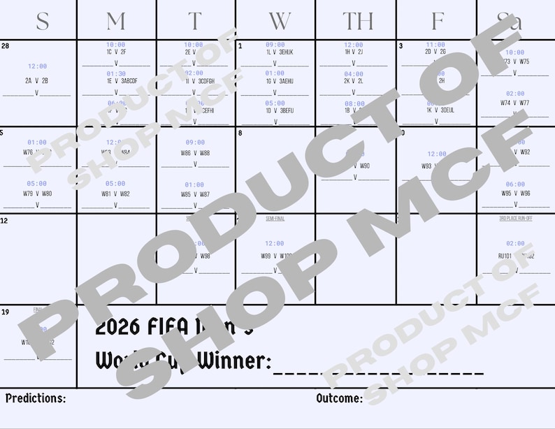 2026 FIFA Men’s World Cup Match Calendar - Digital Download - Etsy ...