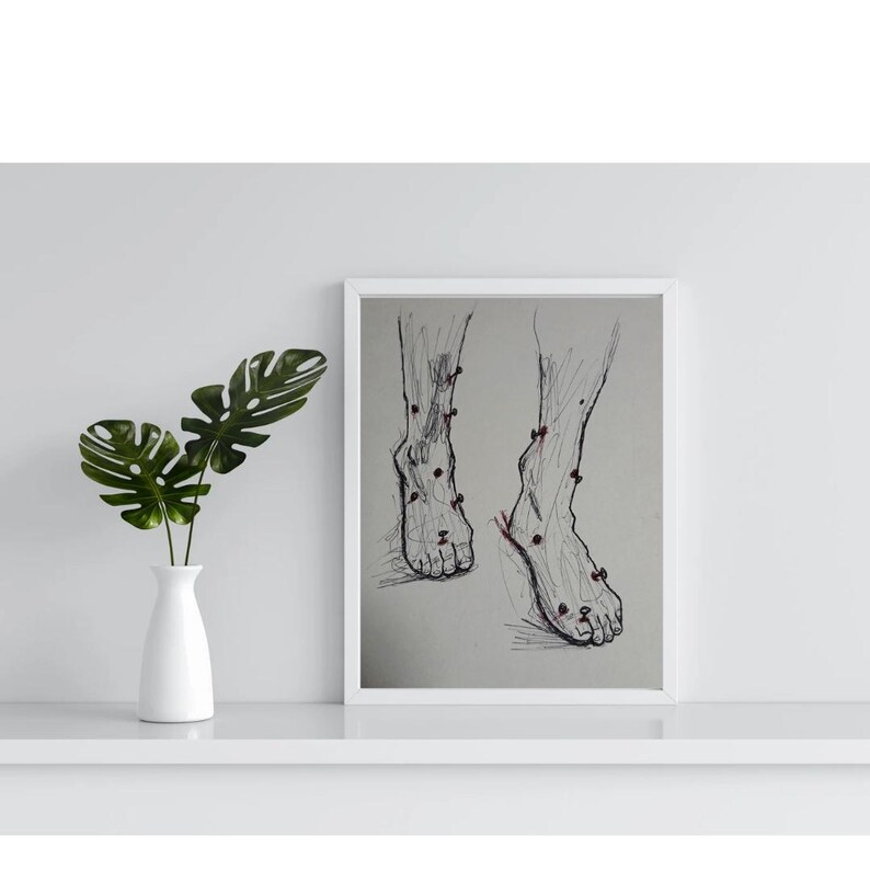 Feet Drawing Wall Art | Dark Aesthetic Feet Drawing | Printable JPG ...