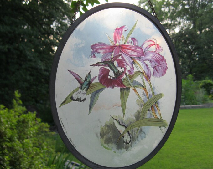 Hummingbird Plaque by Glassmasters / Oval Window Plaque / Vintage ...