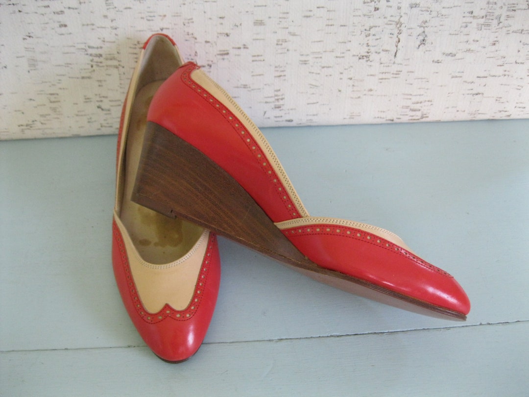 Spectator Red and Beige Shoes by Amalfi / Vintage Leather Shoes Made in ...