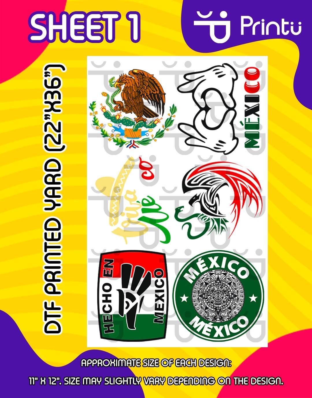 Mexican-themed DTF Transfer | 1 Yard | Heat Press Ready | Approx Size ...