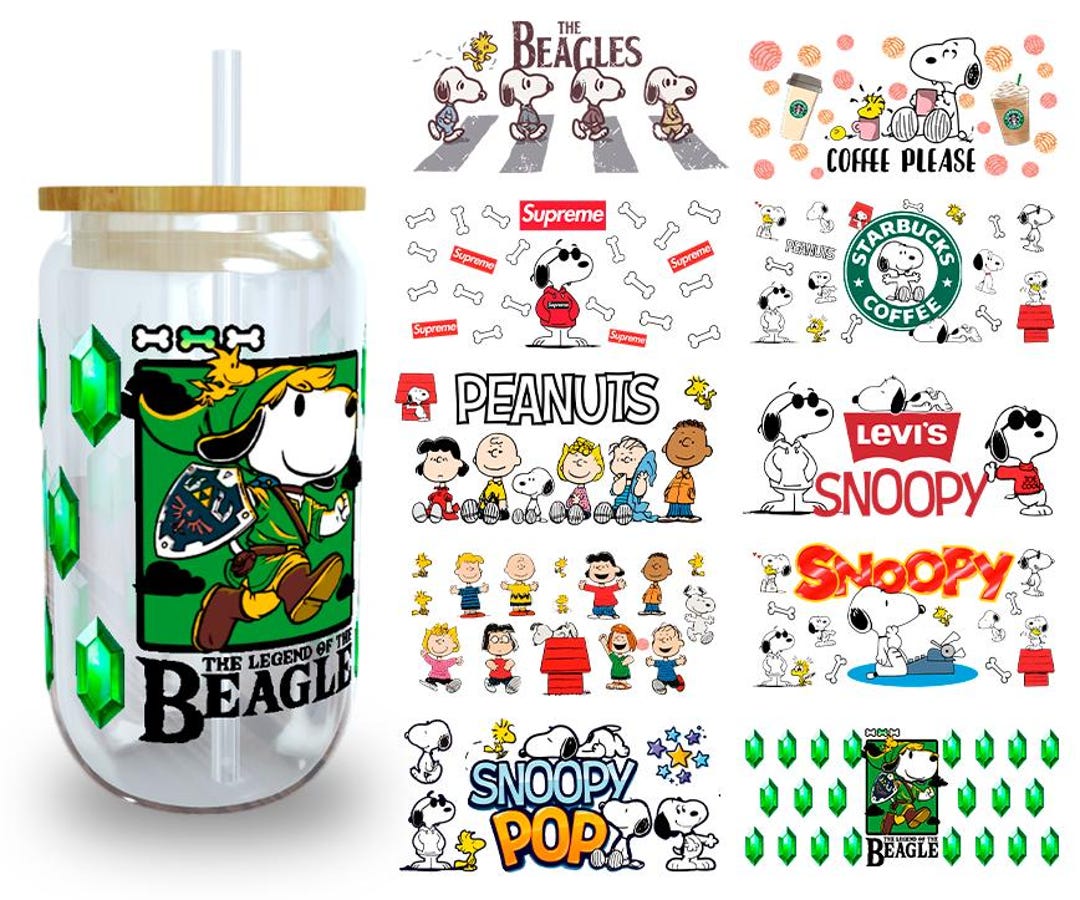 10 Pieces, Uv DTF Snoopy 16 Oz Cup Wrap, Waterproof, Snoopy Coffee Wrap ...