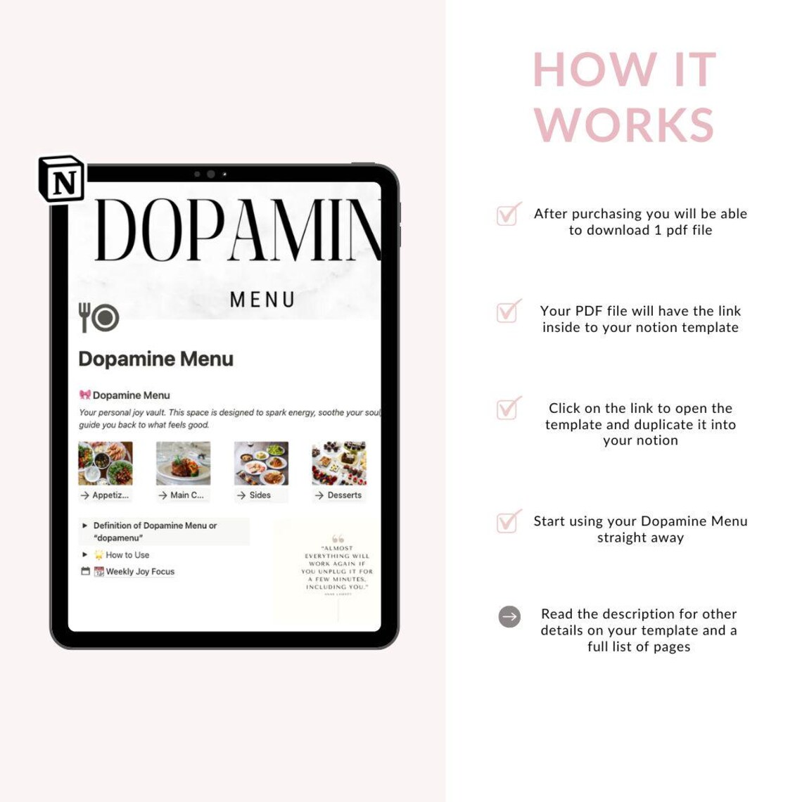 Notion Planner, Dopamine Menu, ADHD Planner, Notion Template, Self-care ...