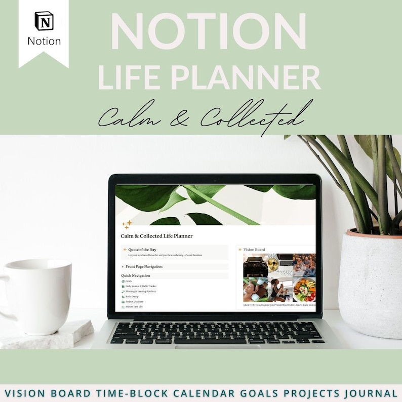Notion Planner, Notion Life Planner, Notion Template, Calm and ...