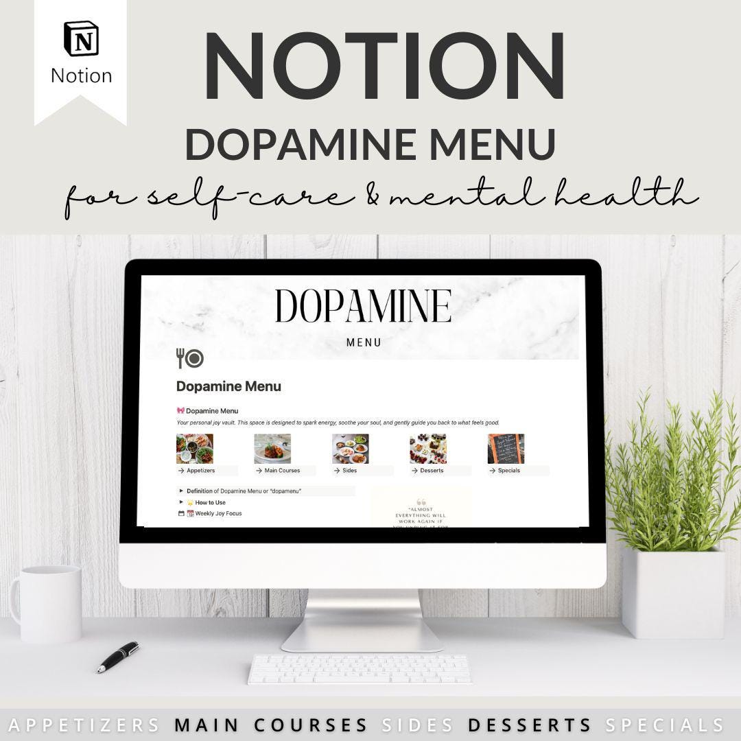 Notion Planner, Dopamine Menu, ADHD Planner, Notion Template, Self-care ...