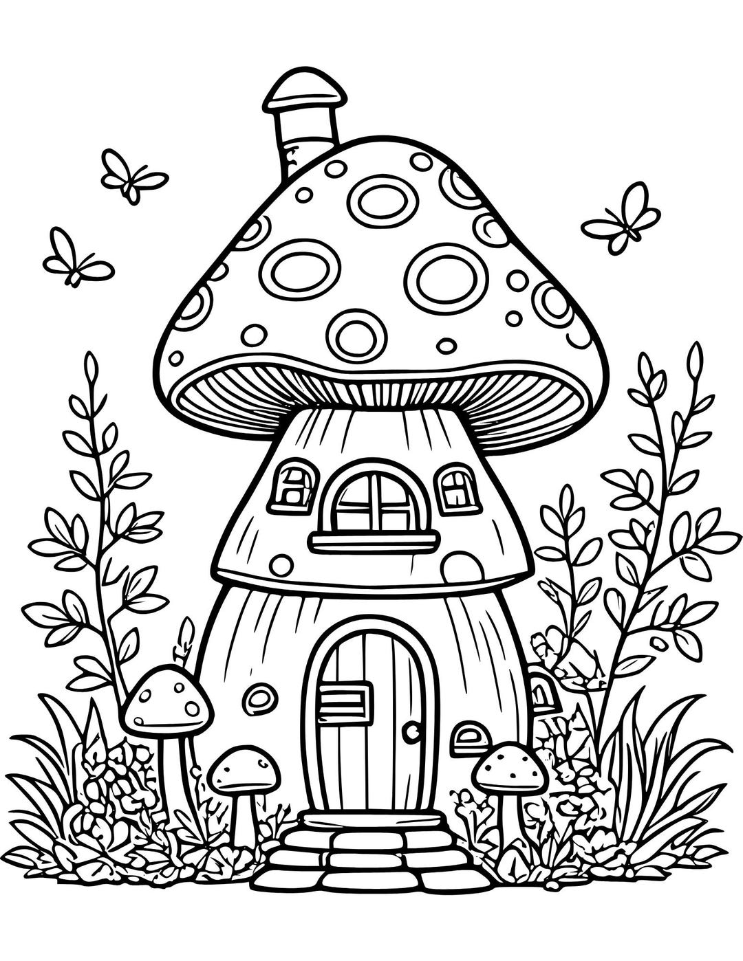 10 Whimsical Mushroom House Coloring Pages - Etsy