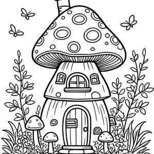 10 Whimsical Mushroom House Coloring Pages - Etsy