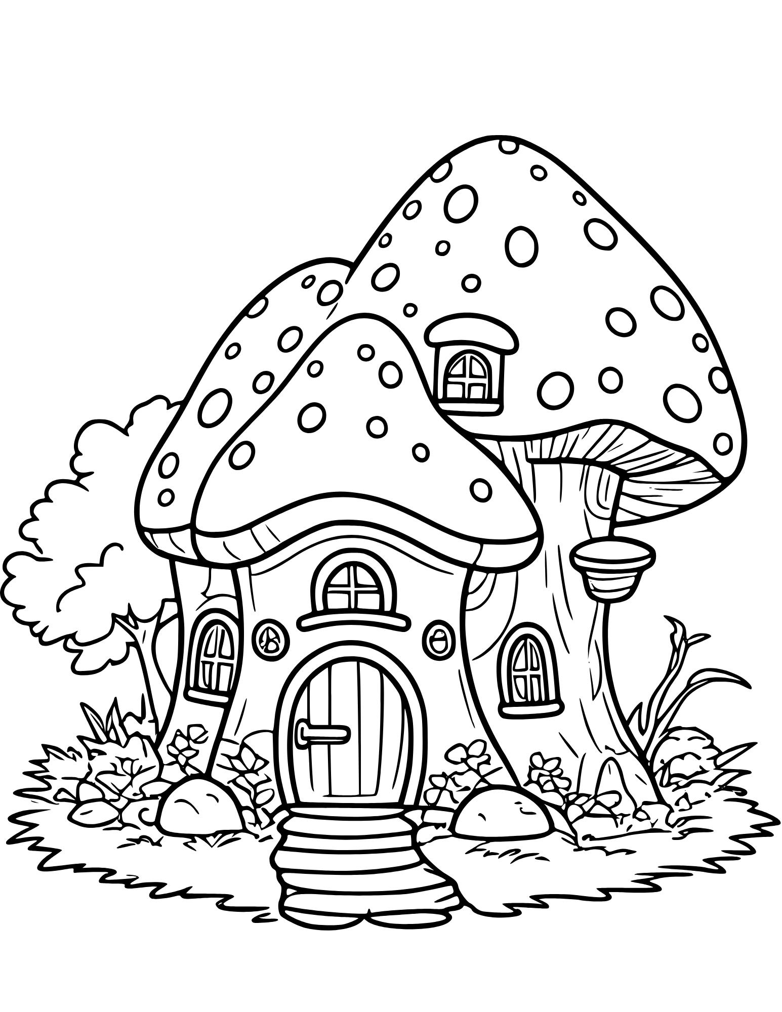 10 Whimsical Mushroom House Coloring Pages - Etsy