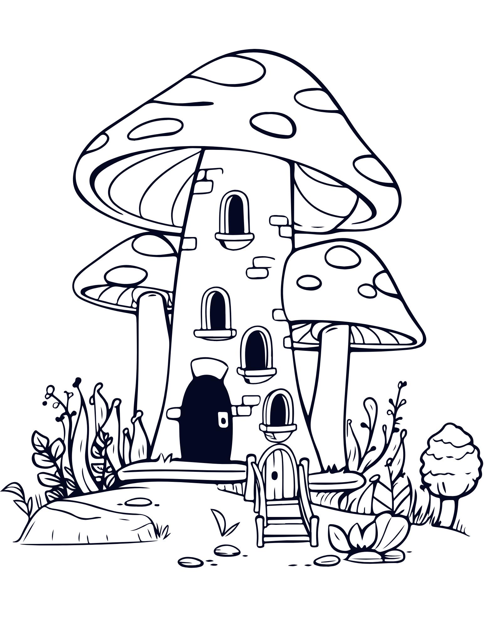 10 Whimsical Mushroom House Coloring Pages - Etsy
