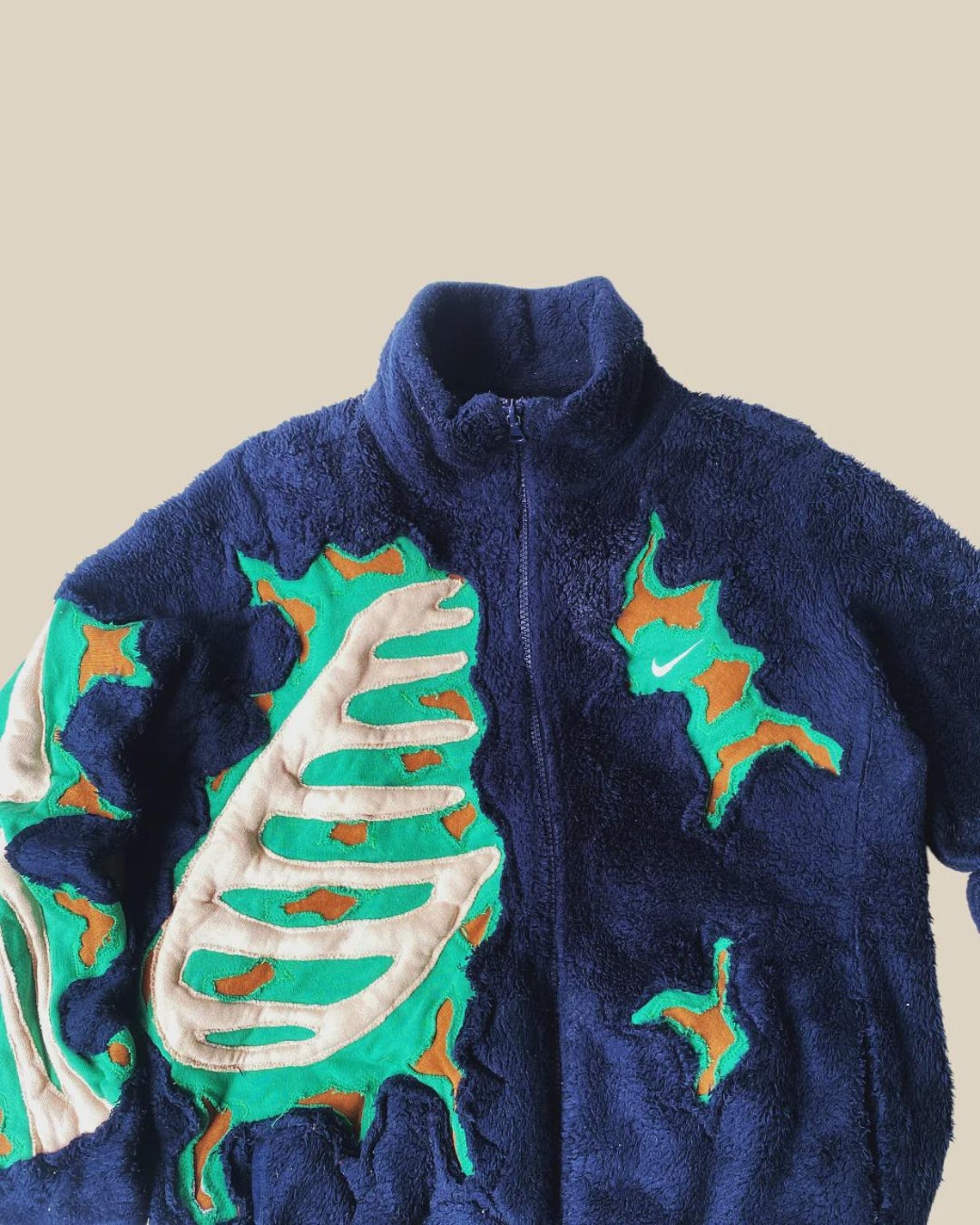 1 of 1 Reworked / Upcycled Nike 3d Puff Skeleton Navy Sherpa Jacket ...