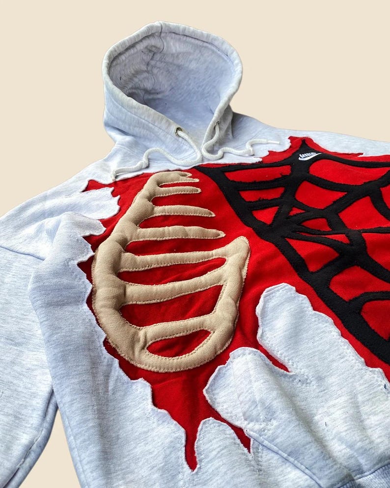 Reworked Nike Hoodie, Puff Bones Spiderweb Design, Size M/L - Etsy