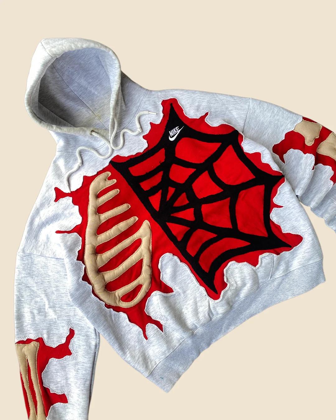 Reworked Nike Hoodie, Puff Bones Spiderweb Design, Size M/L - Etsy