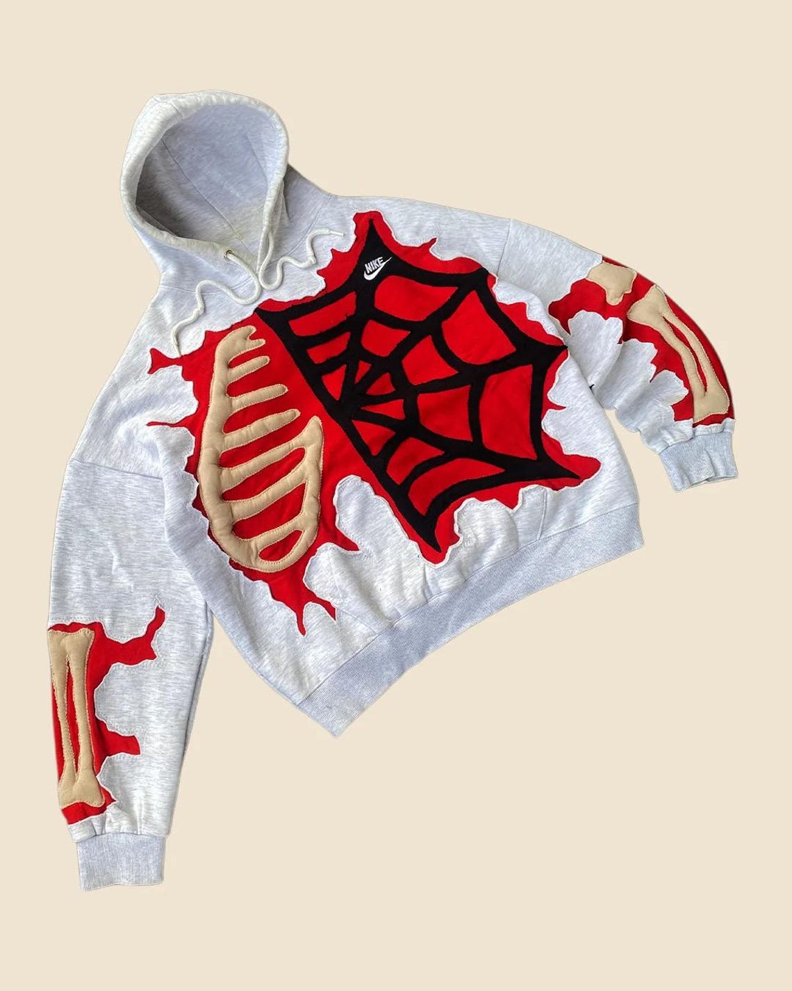 Reworked Nike Hoodie, Puff Bones Spiderweb Design, Size M/L - Etsy