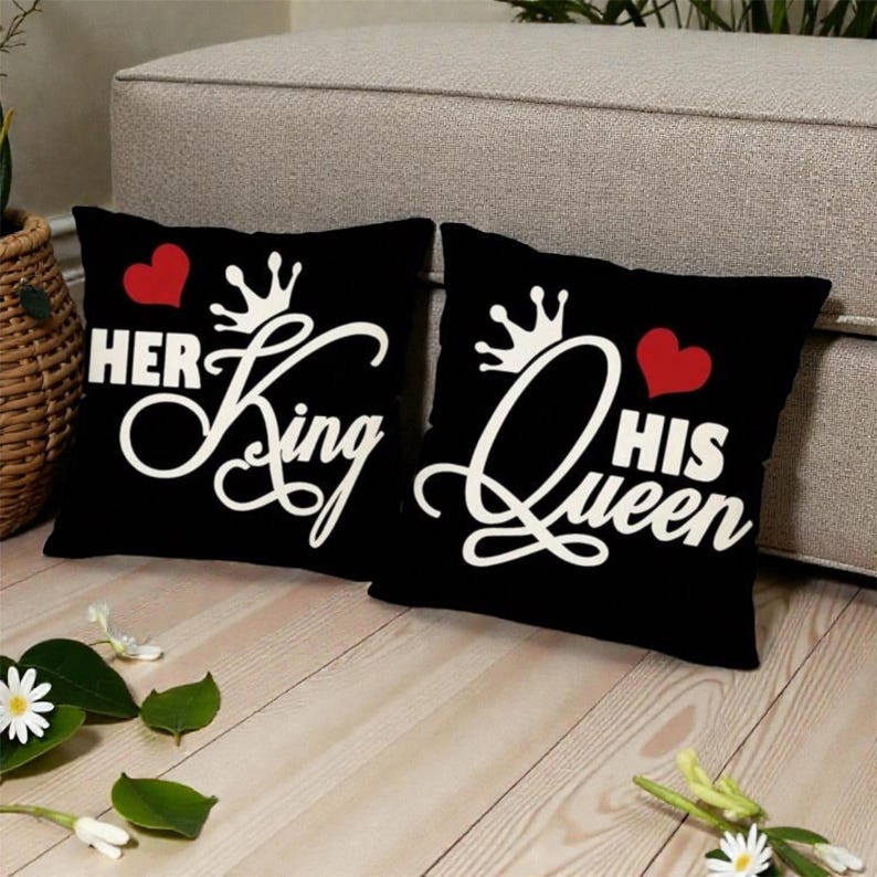 His Queen & Her King Matching Couple Throw Pillow Covers - Etsy