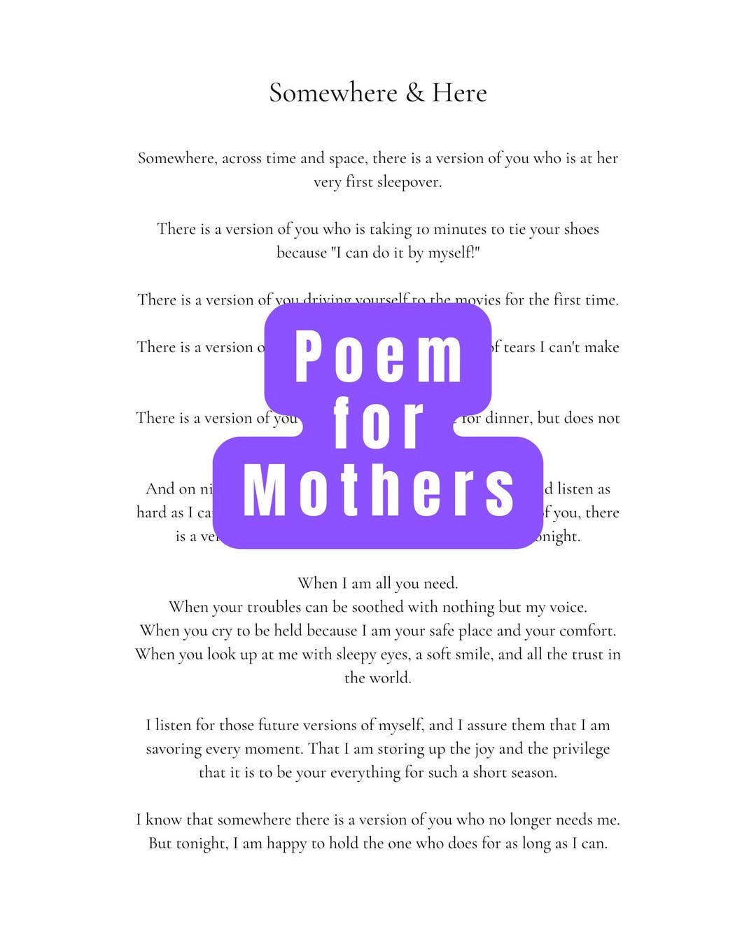 Somewhere & Here Poem Printable Wall Art | Mom Gift | Mothers Day ...