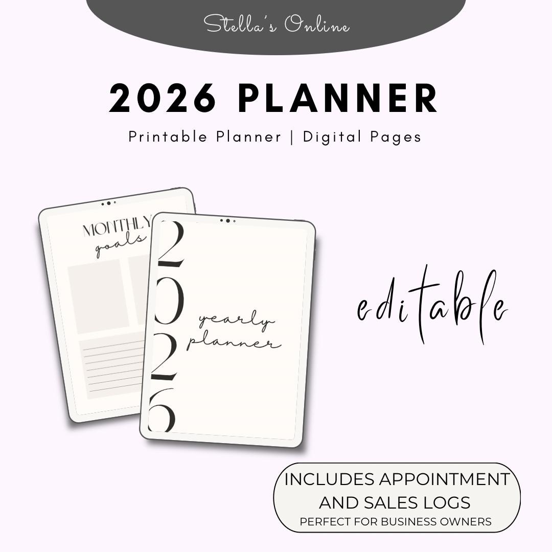 2026 Yearly Planner | Minimalist Printable PDF, Editable Canva Template ...