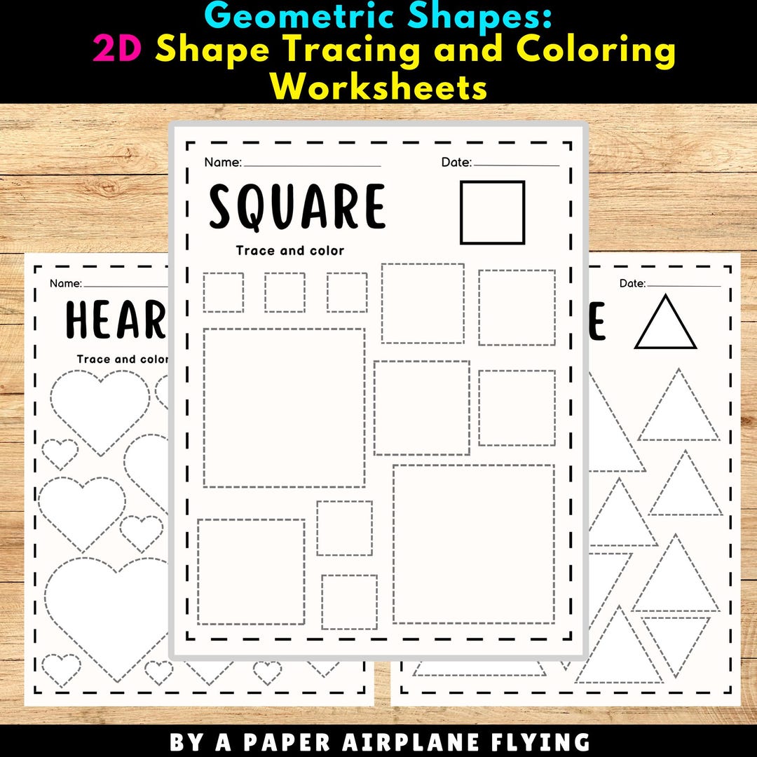 Geometric Shapes: 2D Shape Tracing and Coloring Worksheets, Basic Shape ...