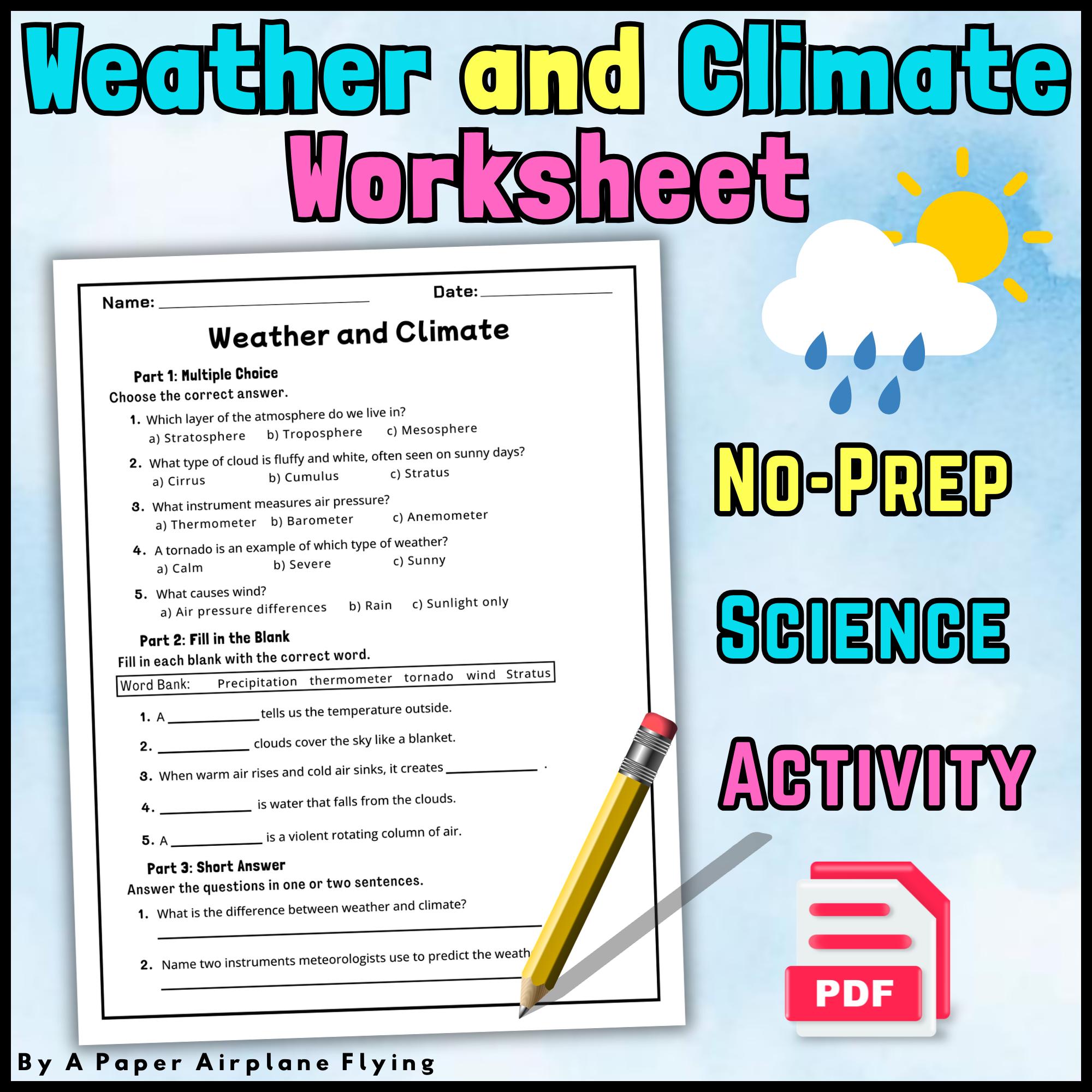 Weather and Climate Worksheet - Printable PDF - No Prep Science ...