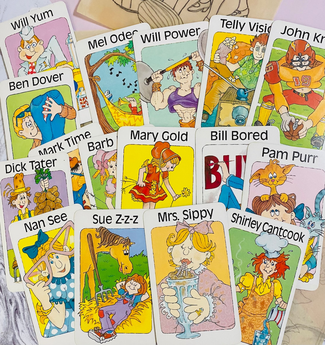 2 Single Cards From Vintage Jumbo Old Maid Cards Deck Funny Gift Nickname 1980s Office Desk ...