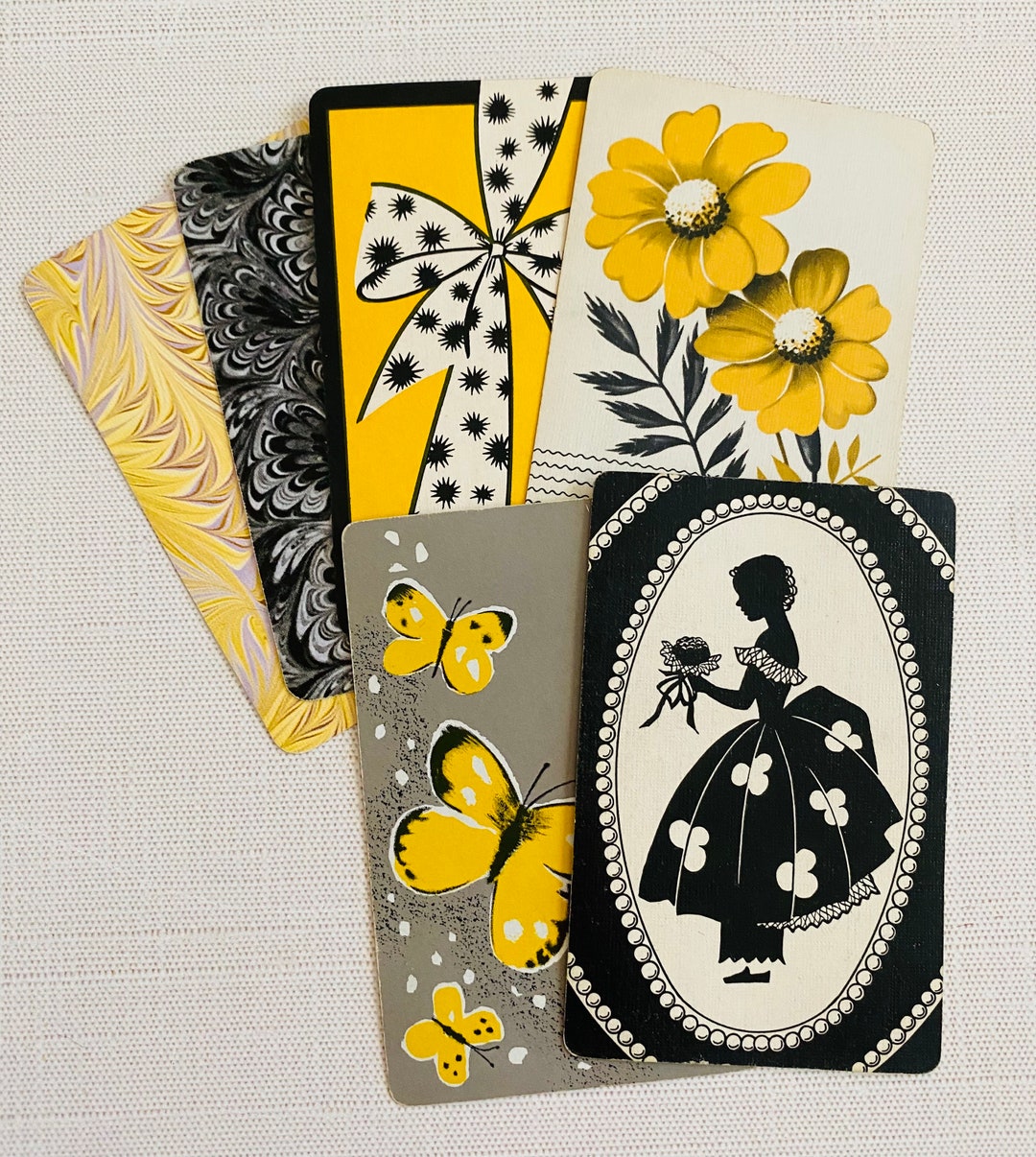 Black Yellow White Vintage Antique Playing Cards Set Junk Journals ATC ...
