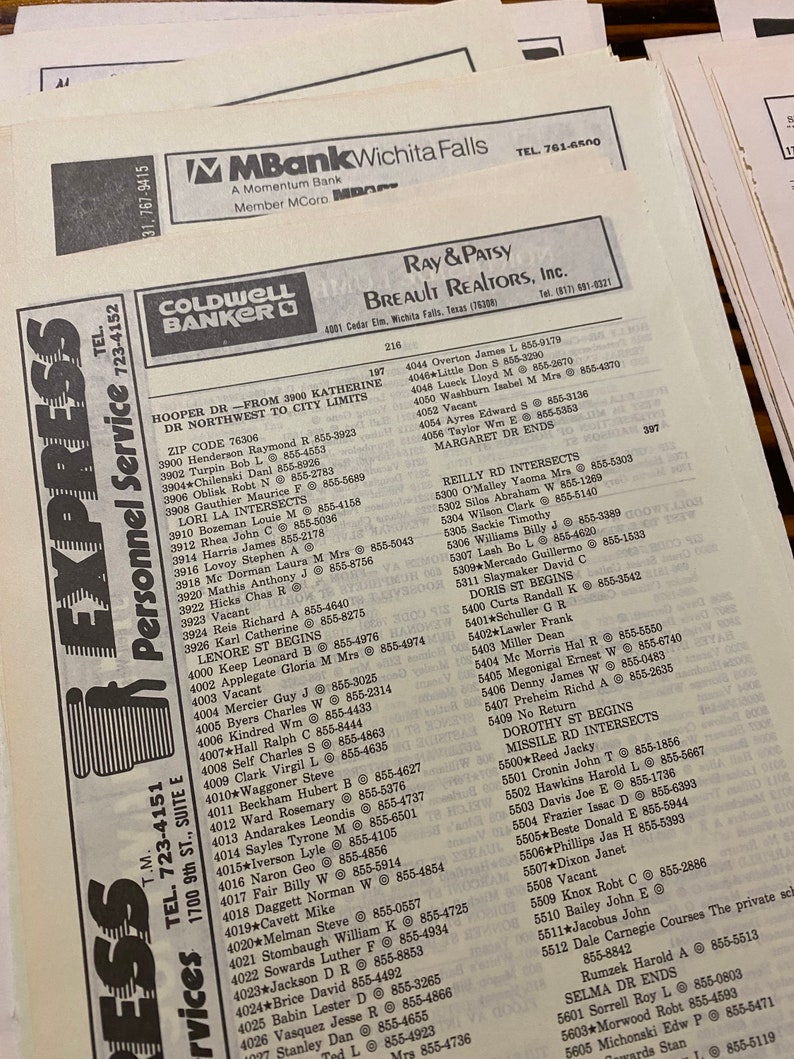 Vintage City Directory Phone Book Pages White Yellow Advertising ...