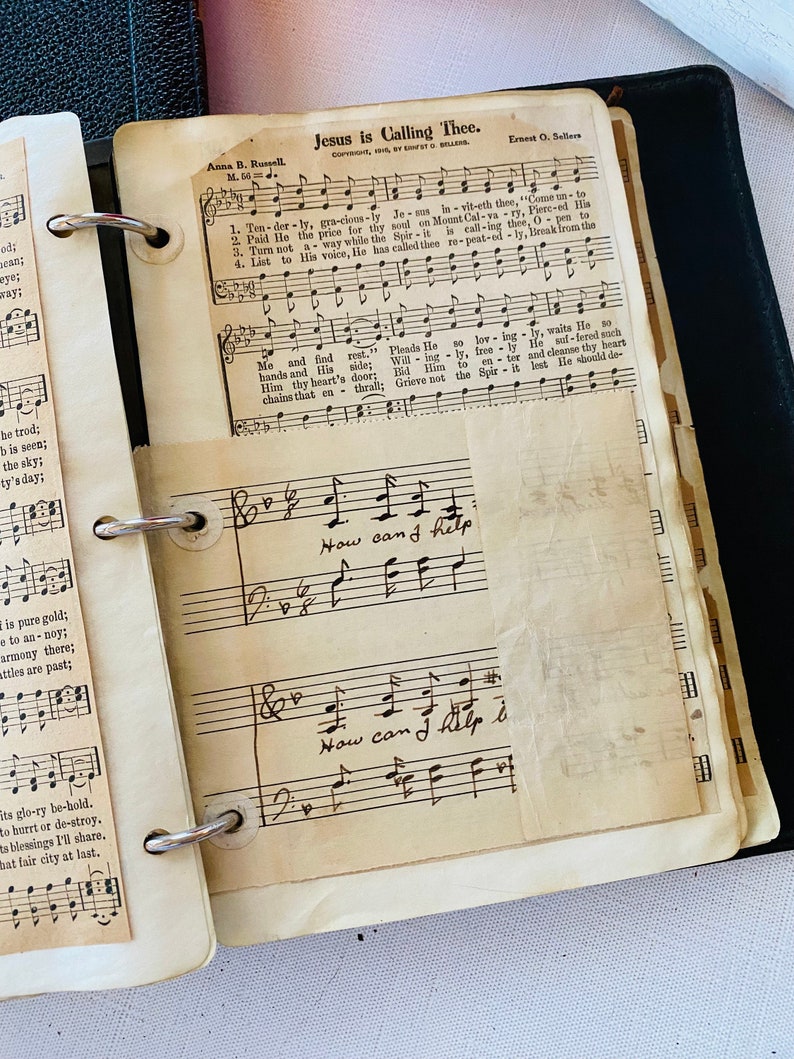 Antique Vintage Hymns Note Pages Pasted Church Sunday School Choir ...