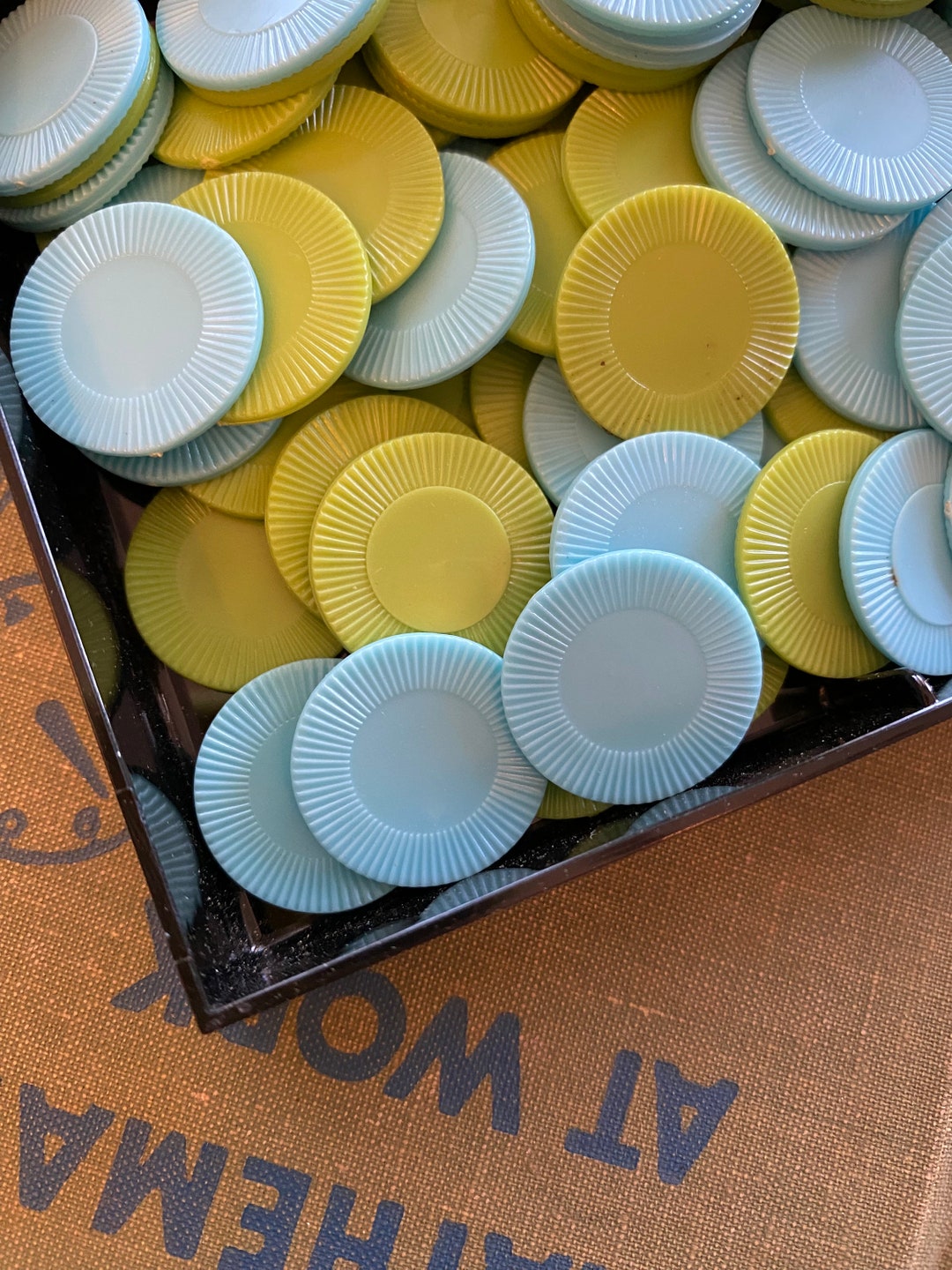 Vintage White and Yellow Poker Chips Game Pieces for Crafts Mixed Media ...