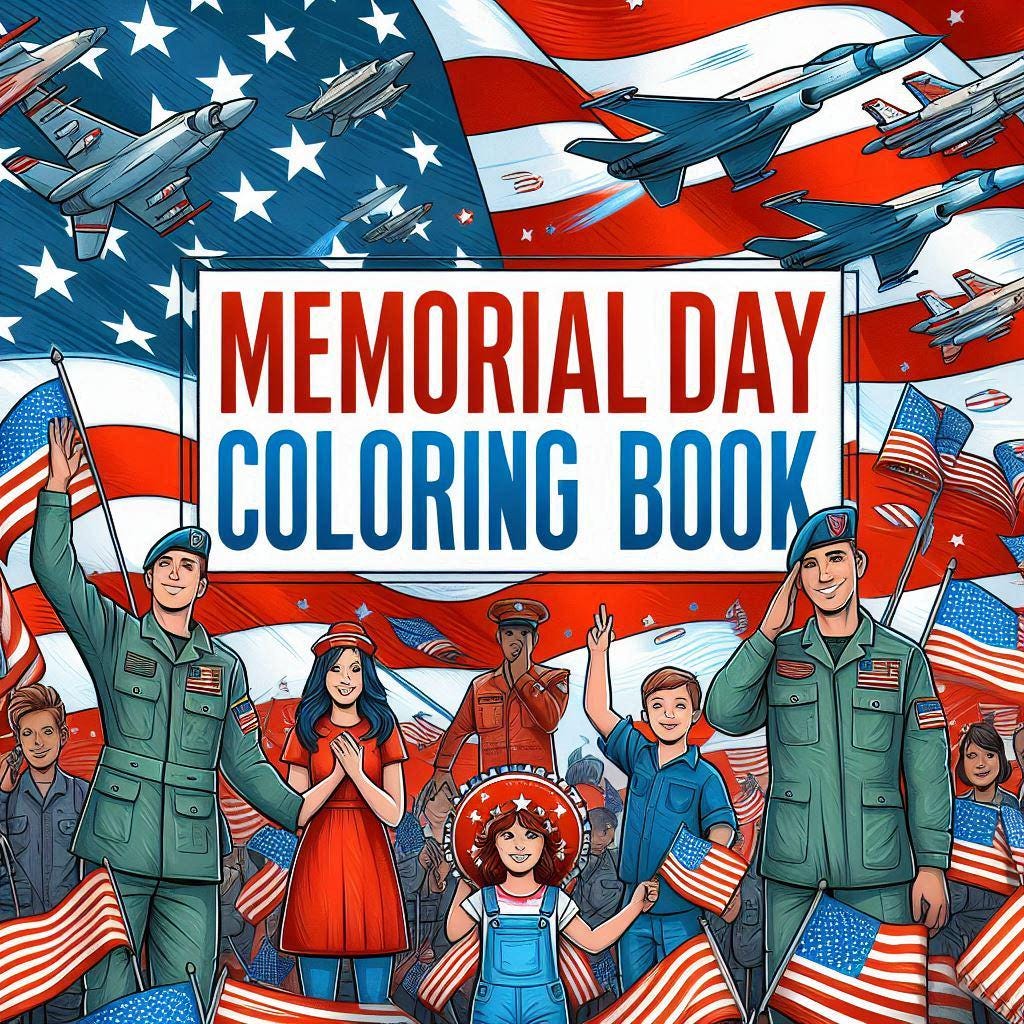 Memorial Day Coloring Book for Kids & Adults | Patriotic American Flag ...