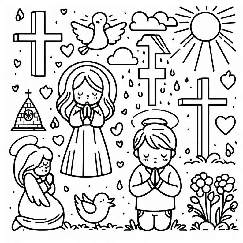 Thank You Coloring Page for Kids – Christian-themed With Bible, Cross ...