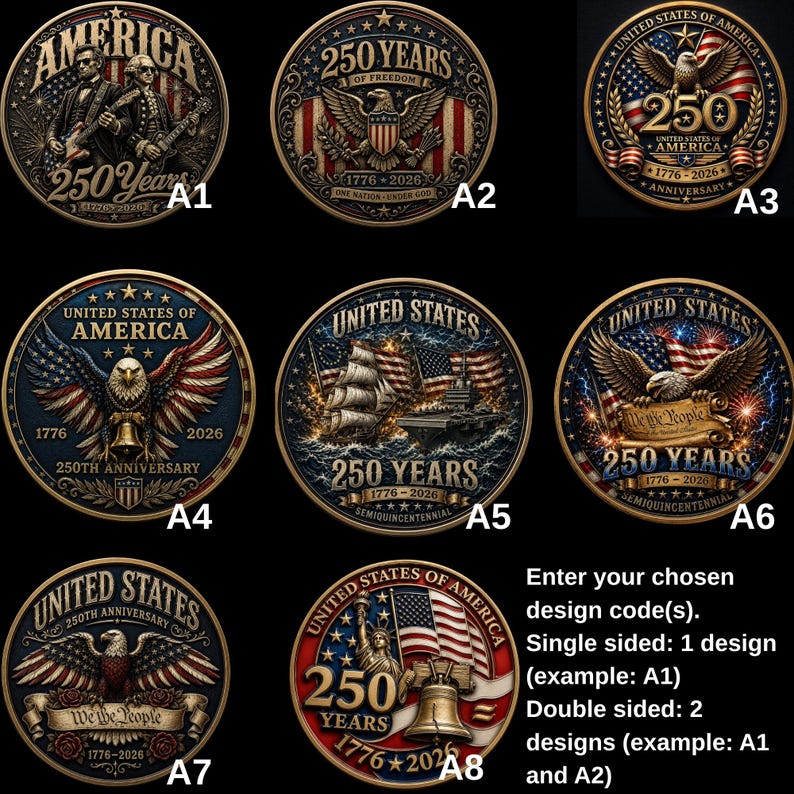 250th Anniversary Coin: America 250 Challenge Coin, 1776 2026 ...