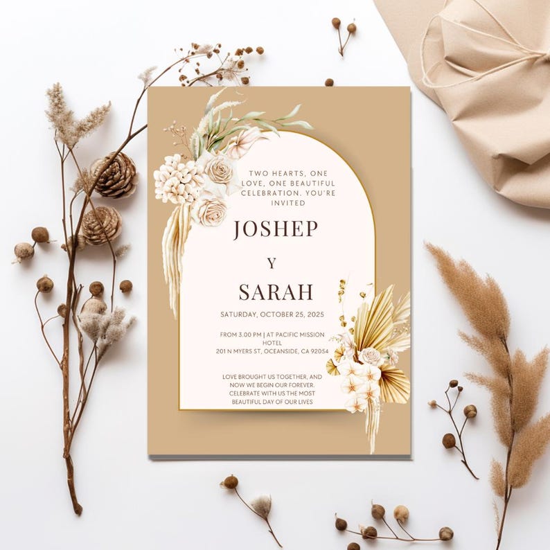 Bohemian Wedding Invitation Template, Printable Wedding Invitation ...