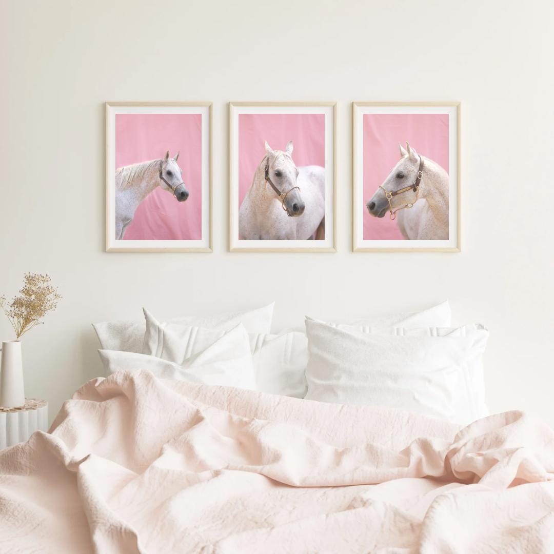 Pink Pony Trio: Equestrian Art Prints, Coastal Cowgirl Decor (digital ...