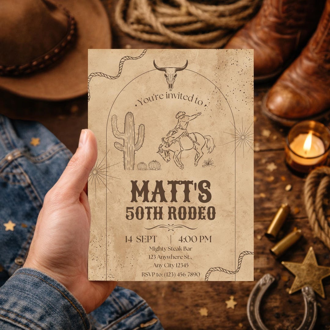 Western 50th Birthday Invitation Template, Rodeo Cowboy Texas Birthday ...