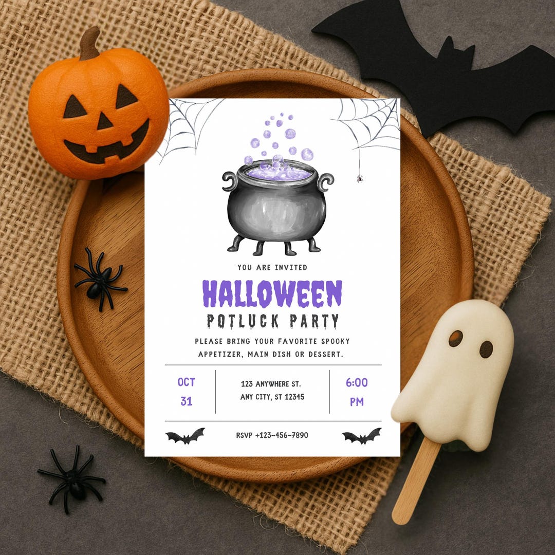 Halloween Potluck Party Invitation, Spooky Dinner, Friends Gathering ...