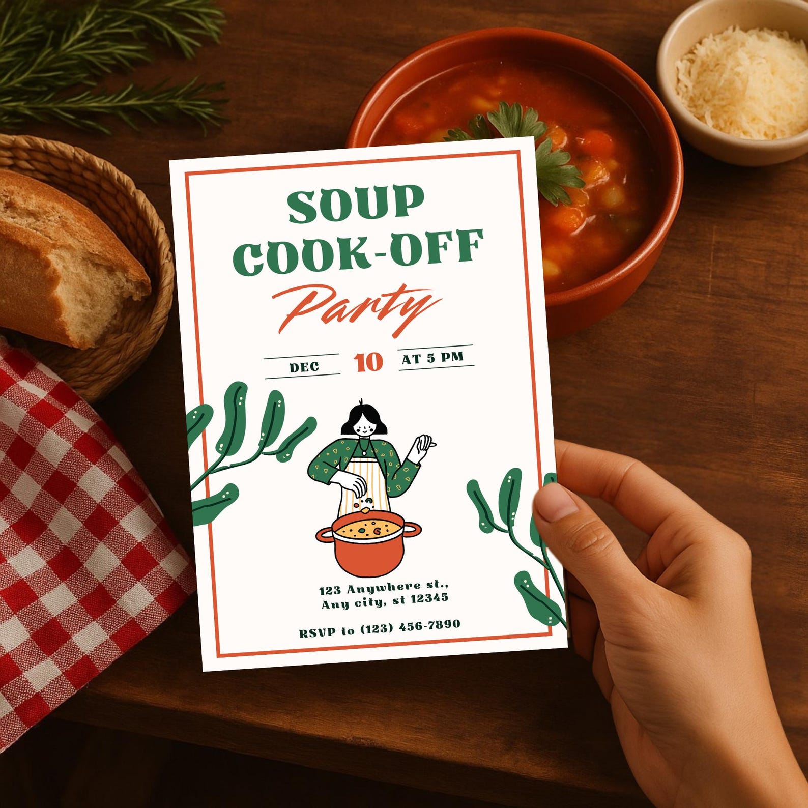 Soup Cookoff Invitation, Potluck Party Invite, Friends Dinner Editable ...