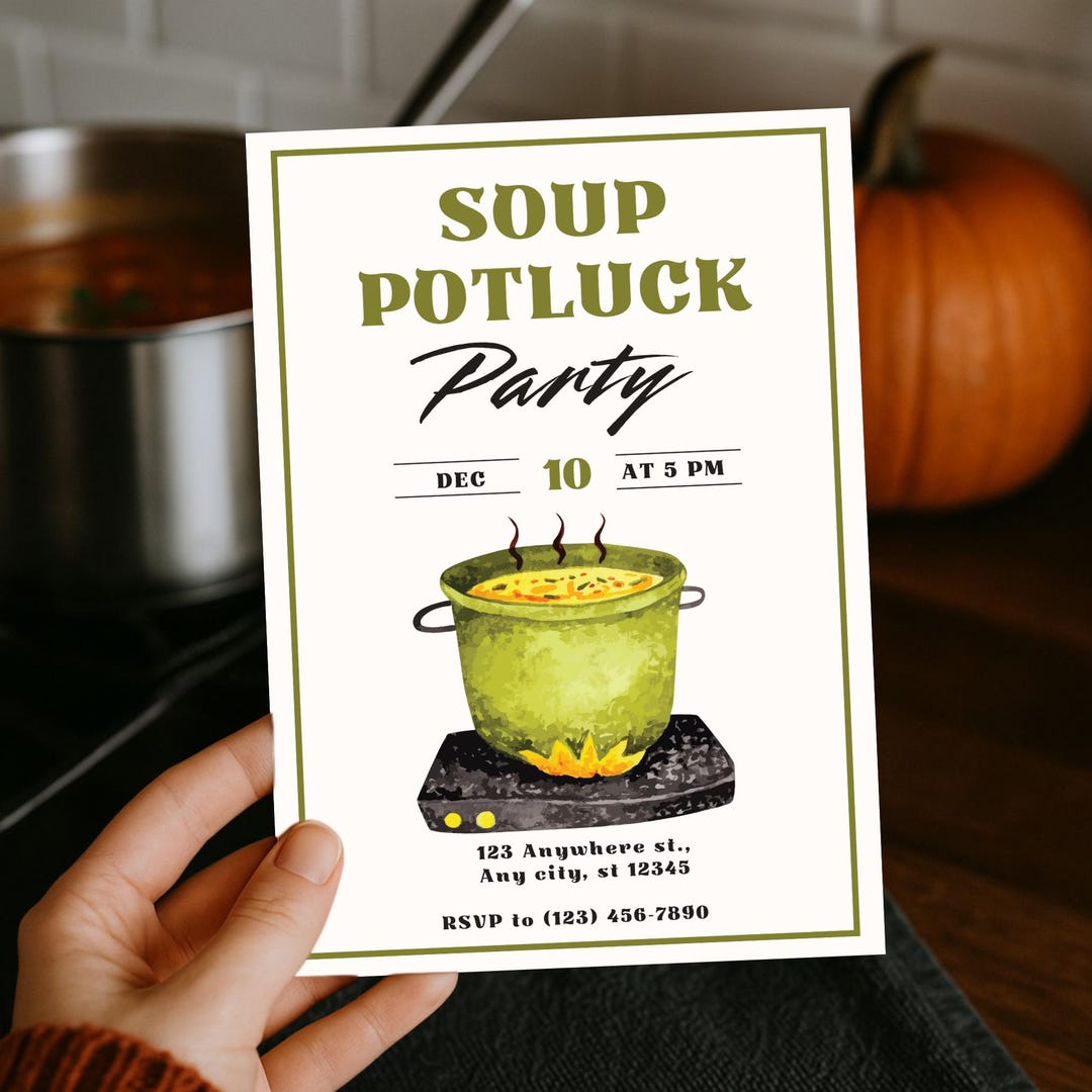 Soup Potluck Invitation, Soup Party Invite, Friends Dinner Editable ...