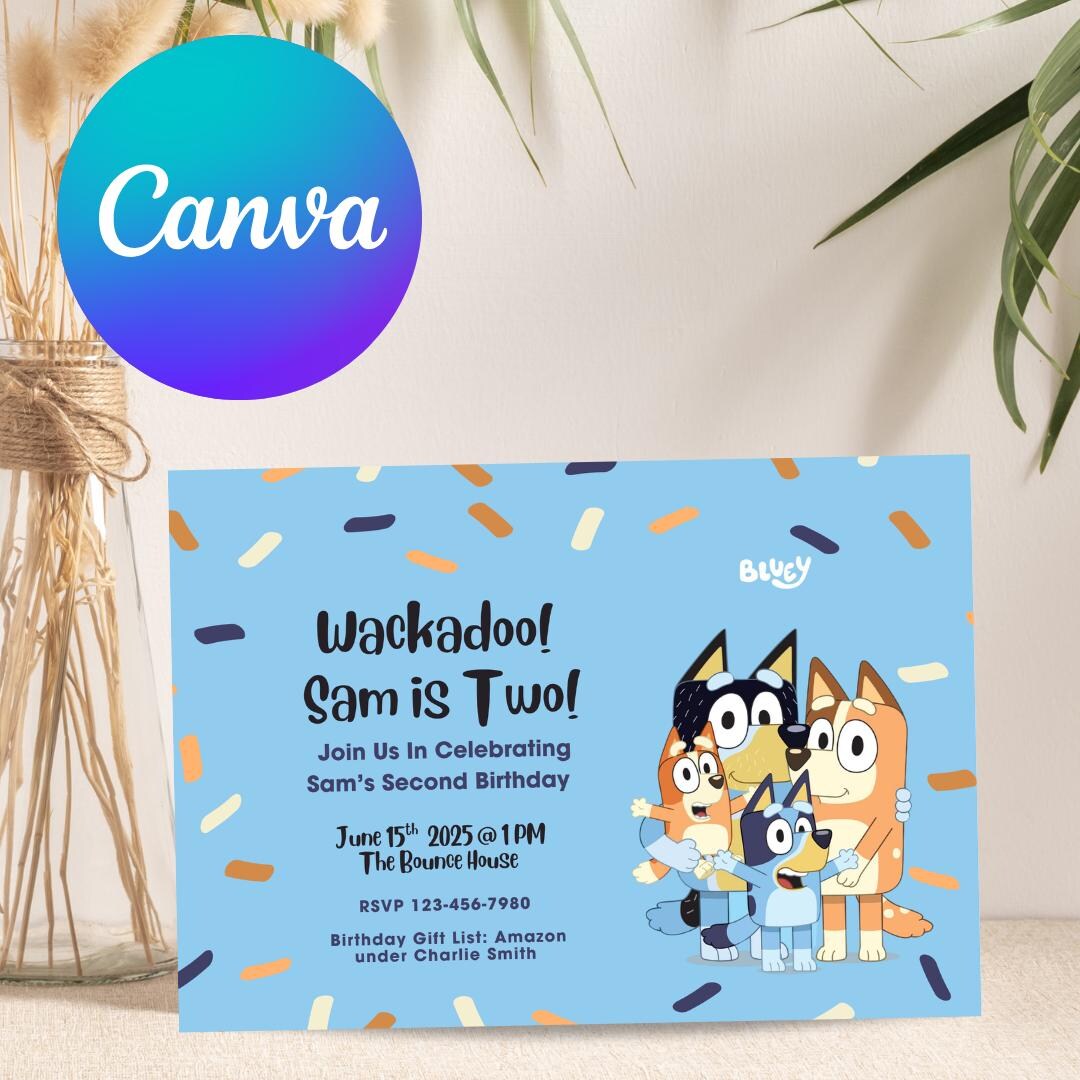 Rainbow Confetti Bluey Birthday Invitation - Etsy