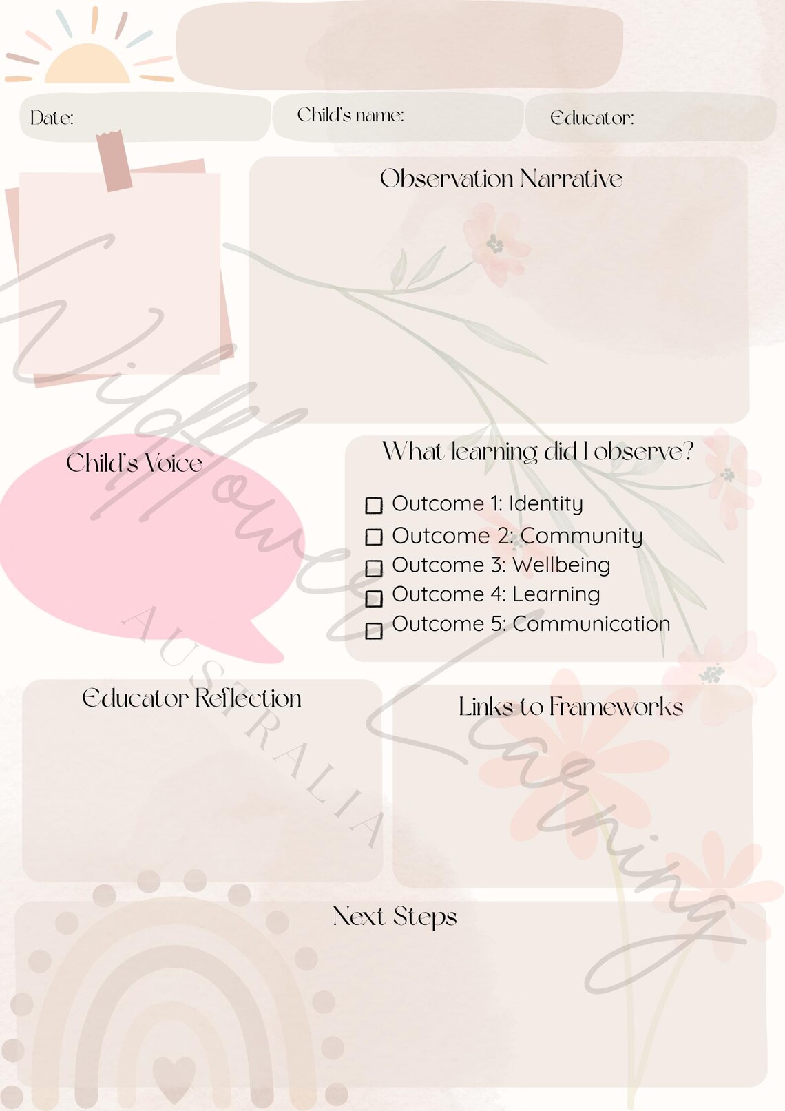 Printable Learning Story Template PDF | Boho Style | Early Childhood ...