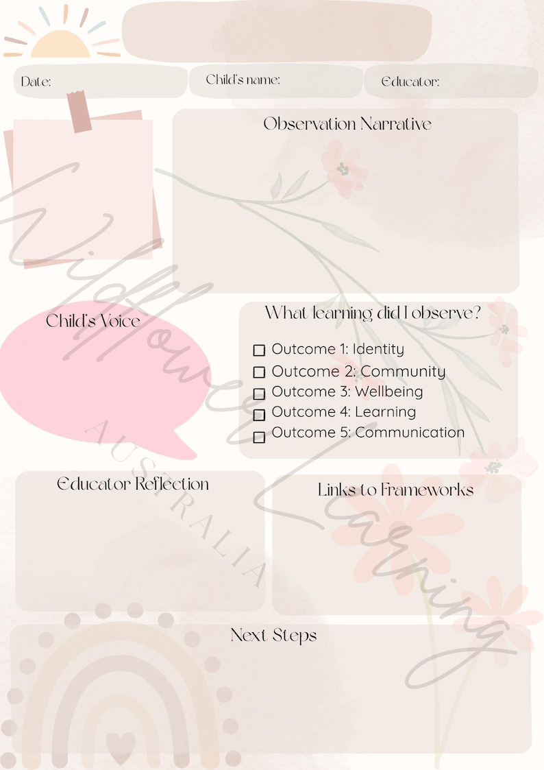 Printable Learning Story Template PDF | Boho Style | Early Childhood ...