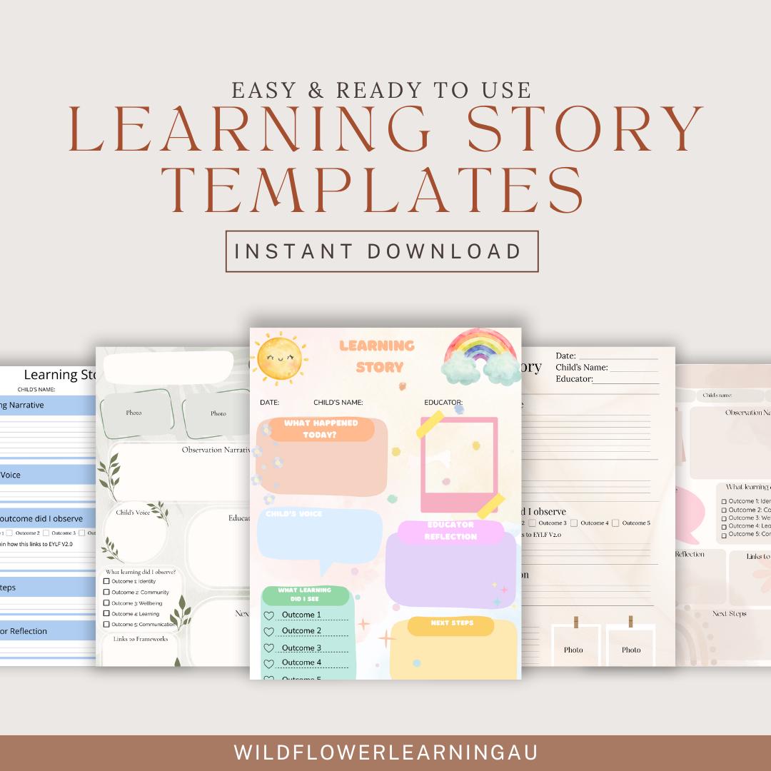 EYLF Learning Story Template Pack | 5 Printable PDF Designs | Early ...