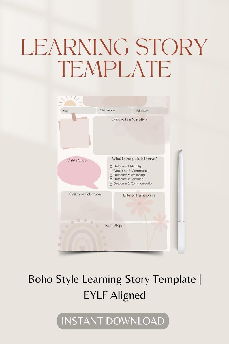 Printable Learning Story Template PDF | Boho Style | Early Childhood ...